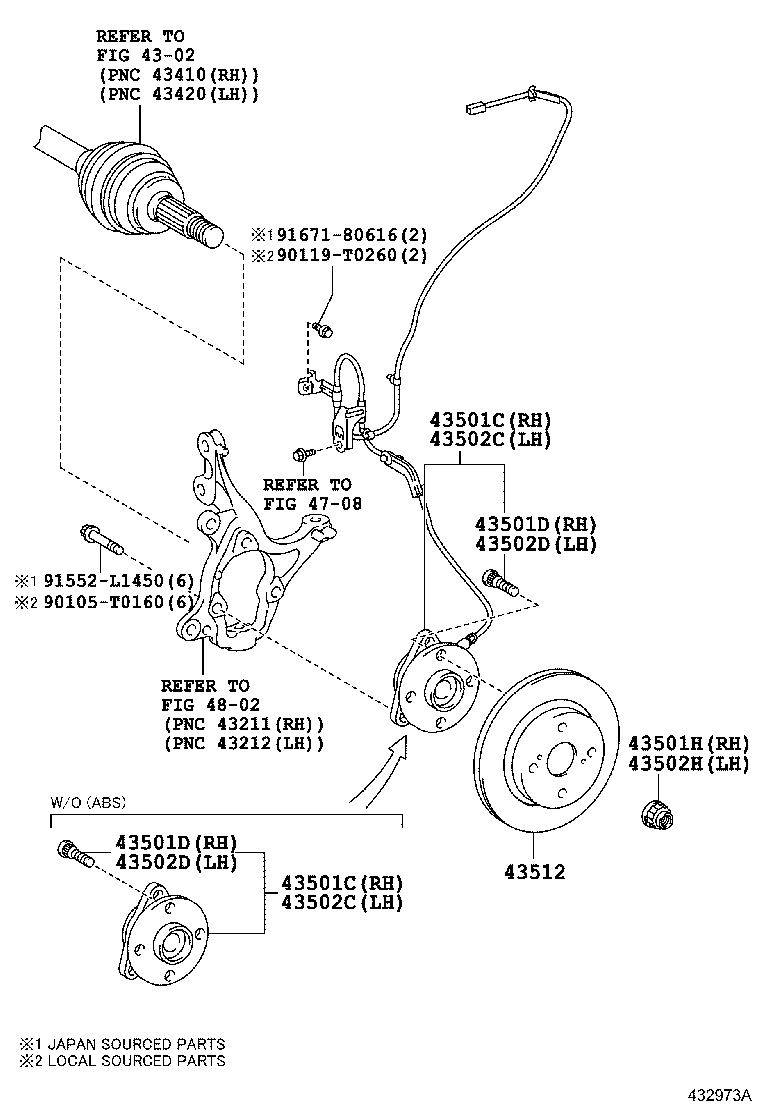 43560-0D050 Hub Sub-Assy, Front Axle, Lh Toyota | YoshiParts