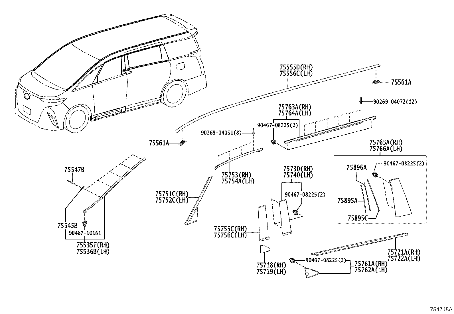 75755-V2010 Moulding, Fr Door Window Frame, Rr Rh Toyota | YoshiParts