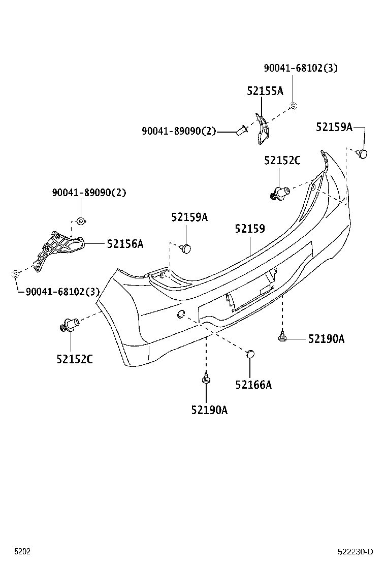 52166-B1100-C0 Cover, Rr Bumper, Upr Lh Toyota | YoshiParts