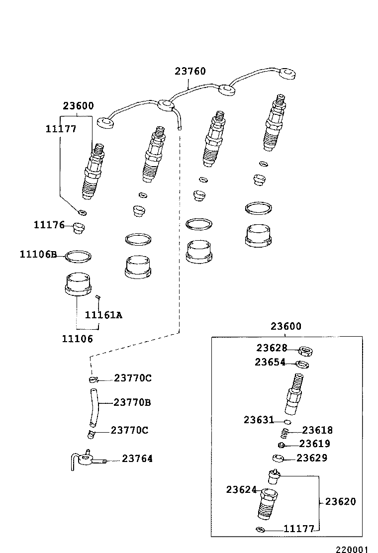 23600-69105 Holder & Nozzle Set, Nozzle Toyota | YoshiParts