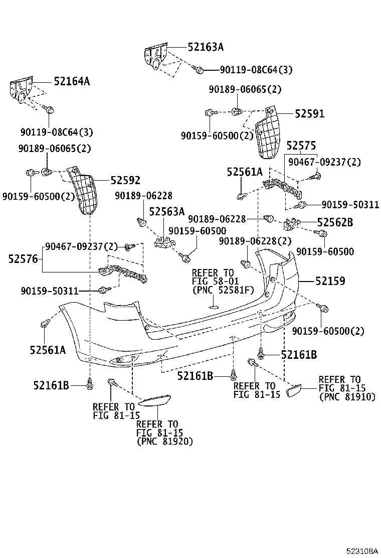 52562-13090 Retainer, Rr Bumper, Upr Rh Toyota | YoshiParts