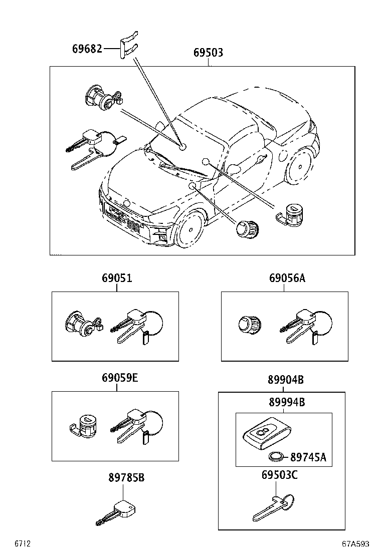 69051-B2290 Cylinder & Key Set, Door Lock, Rh Toyota | YoshiParts