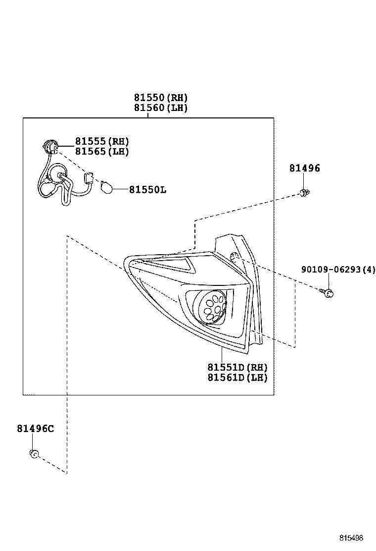 81551-52A00 Lens & Body, Rr Combination Lamp, Rh Toyota | YoshiParts