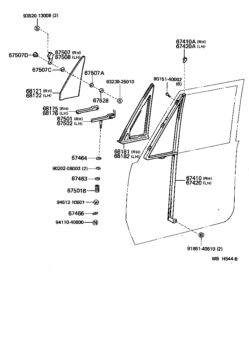 67508-90K00 Pivot Sub-Assy, Vent Window, Upr Lh Toyota | YoshiParts
