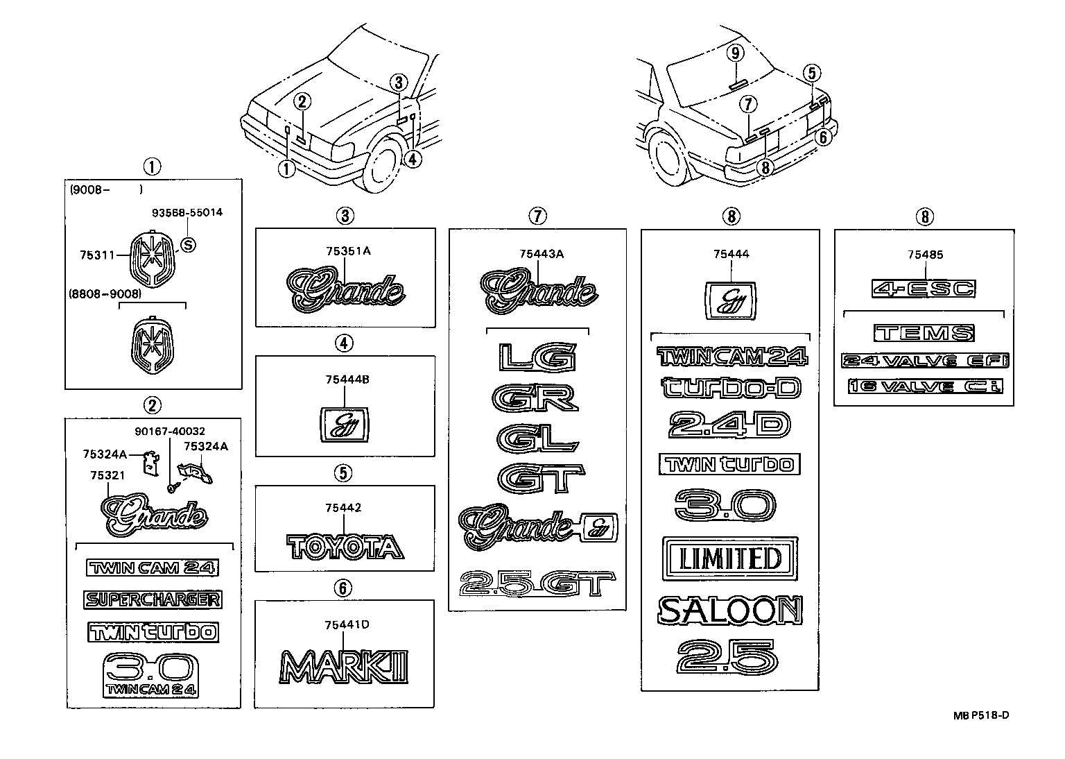 75442-22110-08 Plate, Luggage Compartment Door Name, No.2 Toyota ...