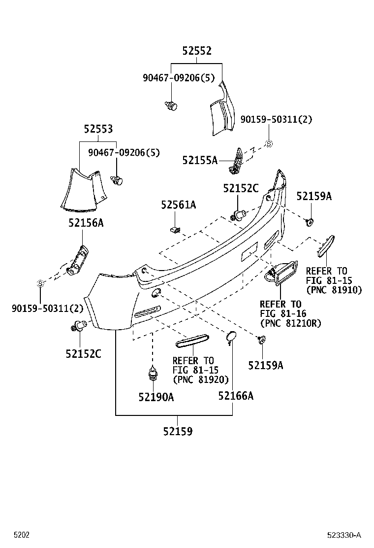 52166-B1080-E0 Cover, Rear Bumper, Upr Lh Toyota | YoshiParts