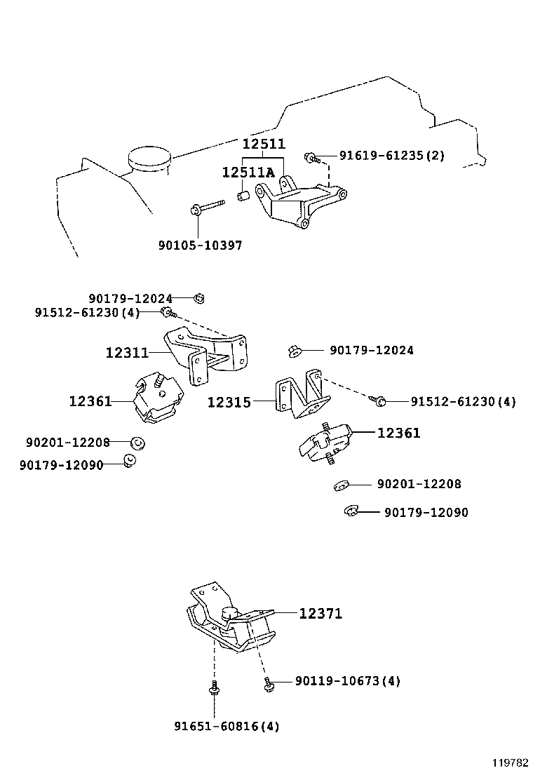 12311-17020 Bracket, Engine Mounting, Front No.1 Rh Toyota | YoshiParts