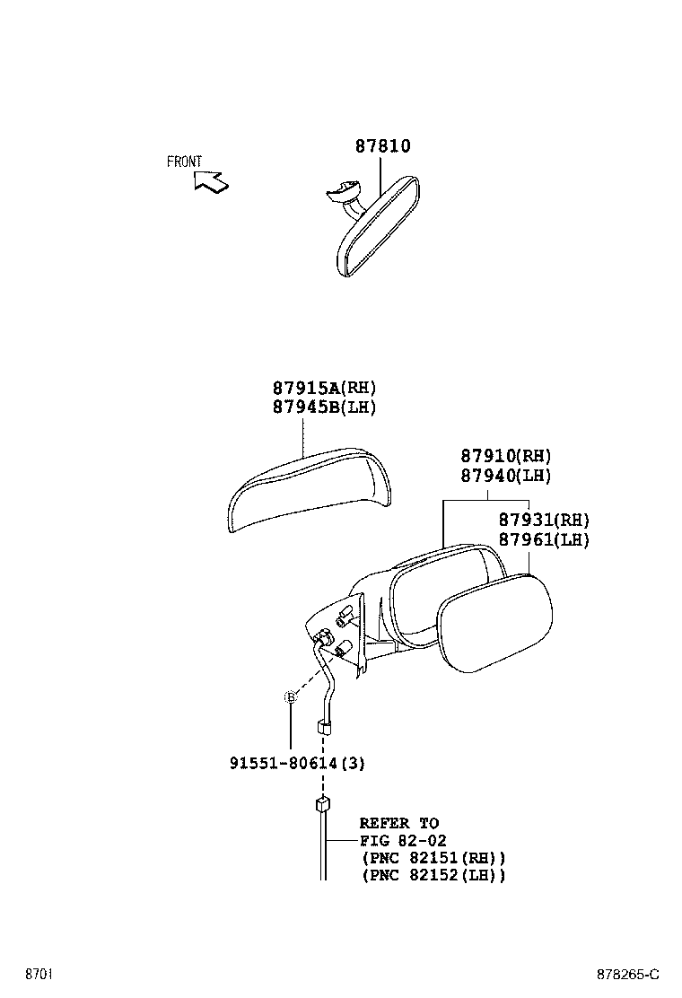 87910-B4030 Mirror Assy, Outer Rear View, Rh Toyota | YoshiParts