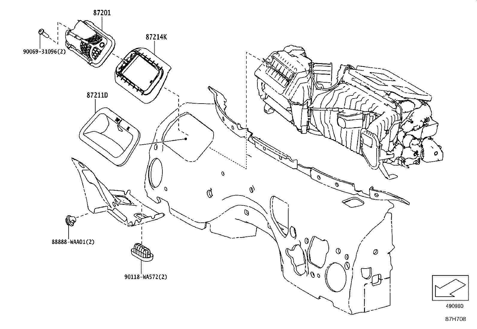 87220-WAA02 Duct Sub-Assy, Air, No.1 Toyota | YoshiParts