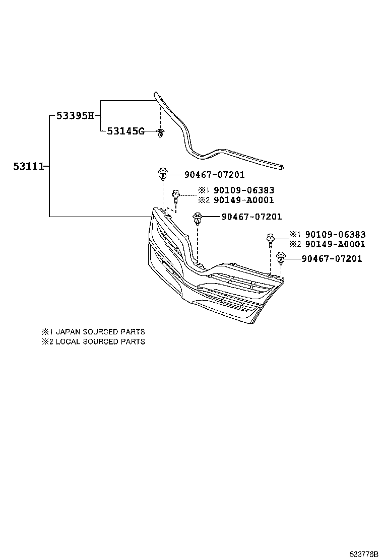 53395-0T011 Seal, Hood To Radiator Grille Toyota | YoshiParts