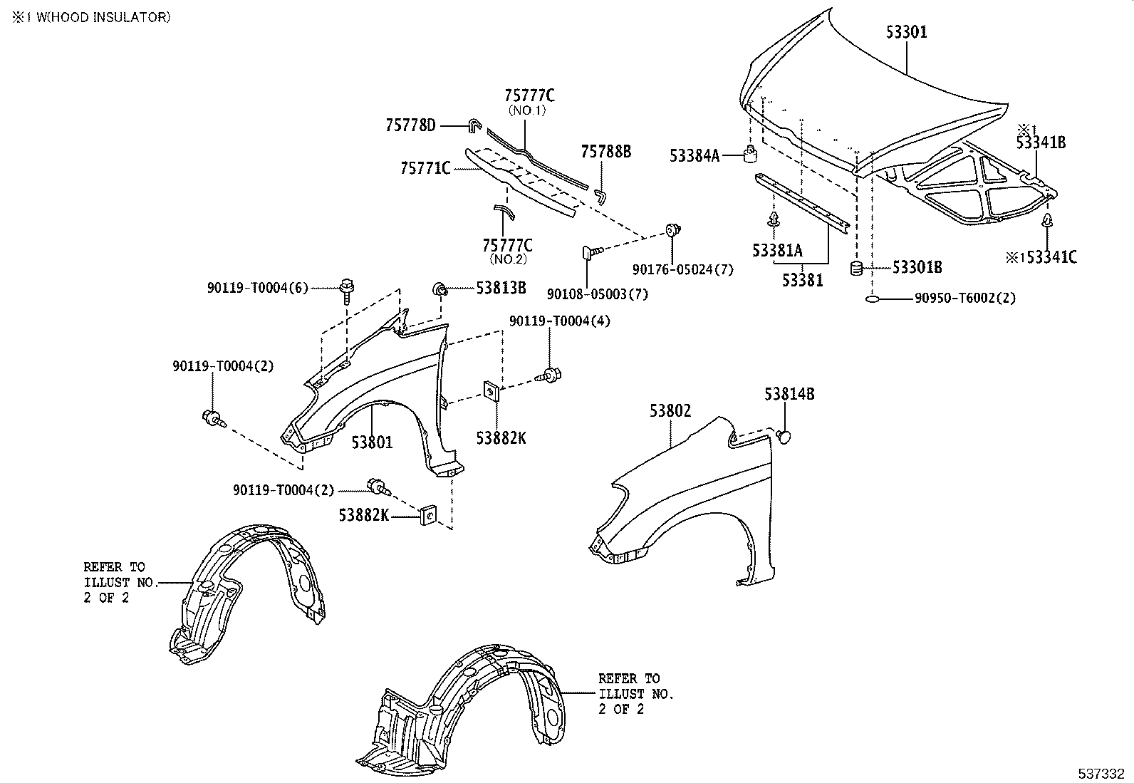 53811-0K140 Fender Sub-Assy, Front Rh Toyota | YoshiParts