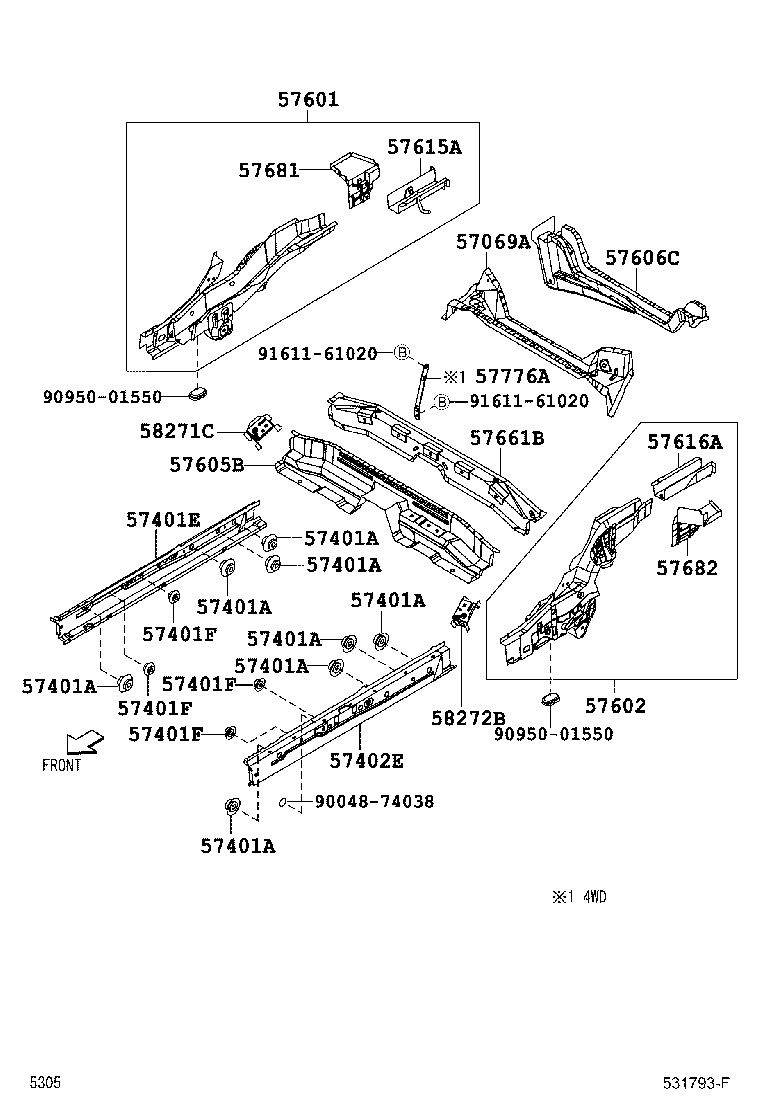 57601-B1011 Member Sub-Assy, Rear Floor Side, Rh Toyota | YoshiParts