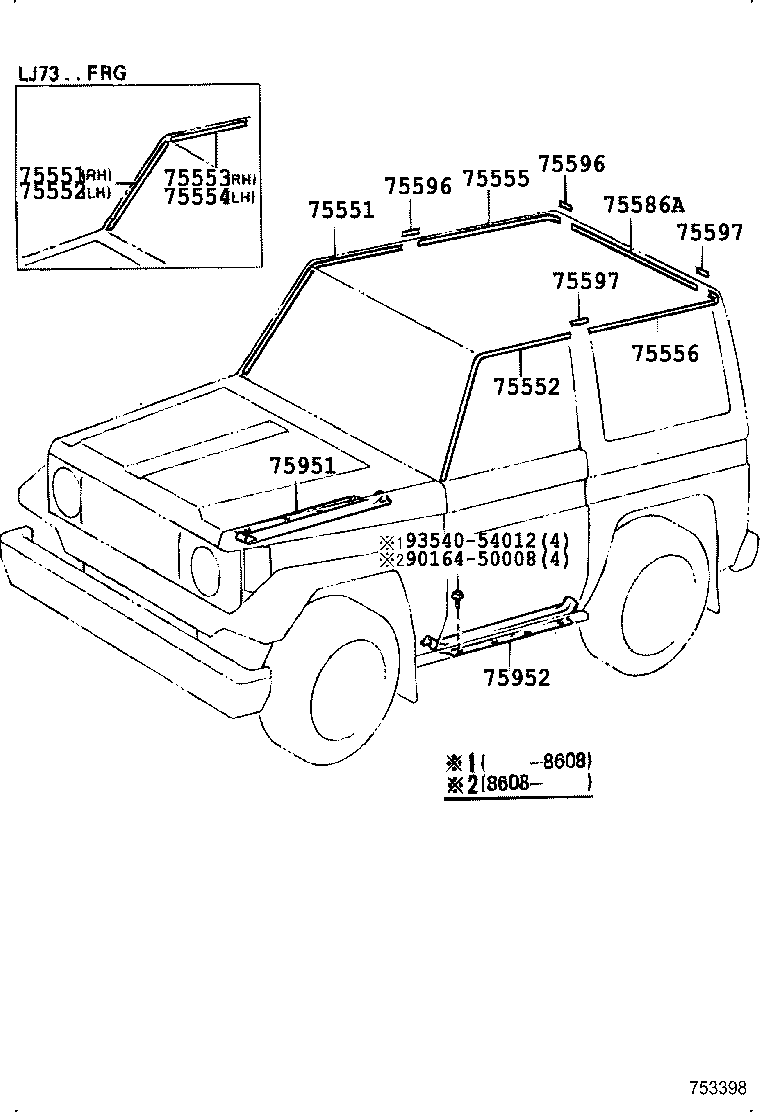 75505-90K00 Moulding Sub-Assy, Rf Drip Si Fin, Fr Rh Toyota | YoshiParts