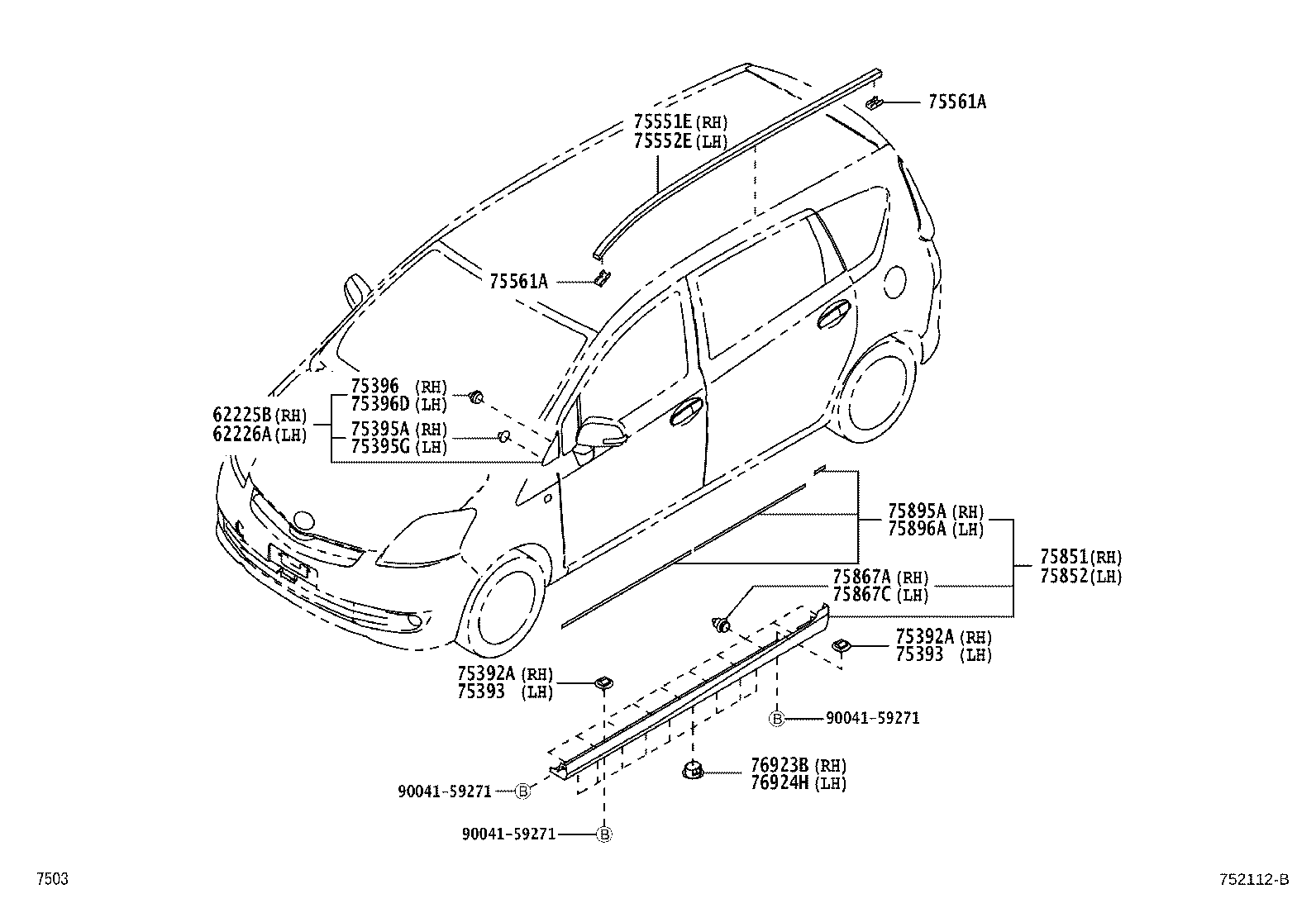 75806-B1040-A0 Moulding, Rocker Panel, Lh Toyota | YoshiParts