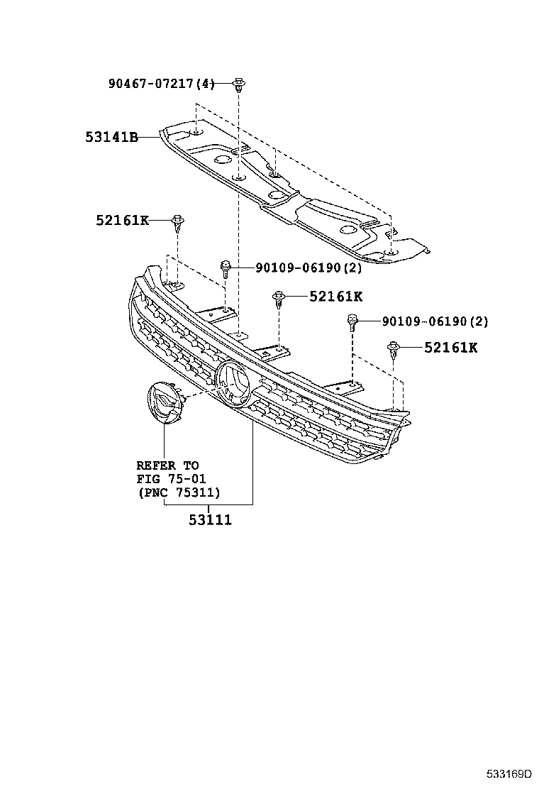 53111-12B60 Grille, Radiator Toyota | YoshiParts