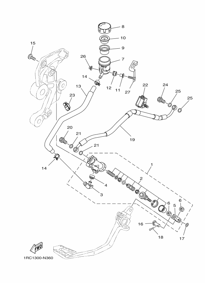 1RC-2583V-00-00 Rear Master Cylinder Assy. Yamaha | YoshiParts