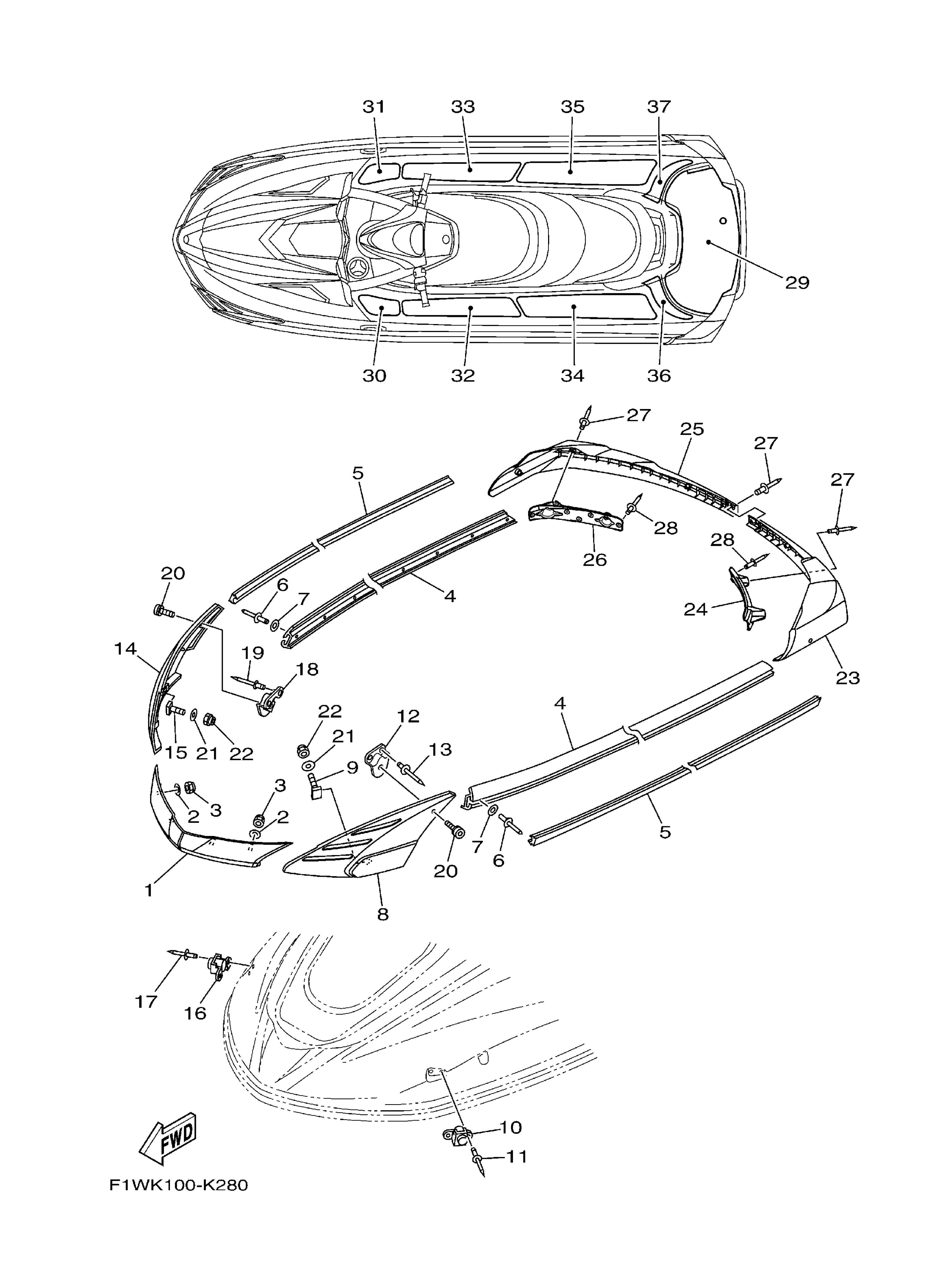 F1W-U252F-01-00 Joint, Gunwale Rh Yamaha | YoshiParts